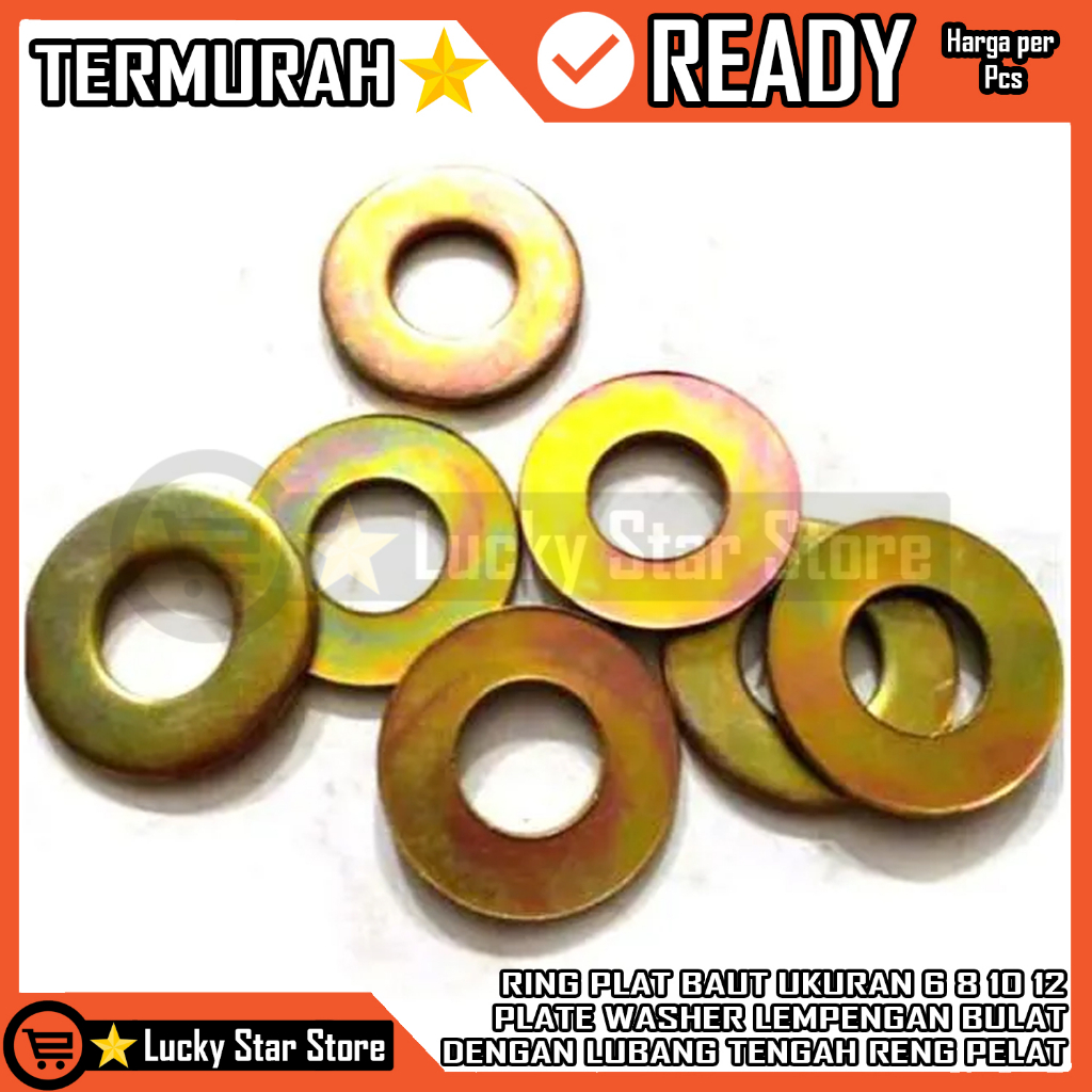 Jual RING PLAT BAUT UKURAN 6 8 10 12 PLATE WASHER LEMPENGAN BULAT DENGAN LUBANG TENGAH KUNING ...