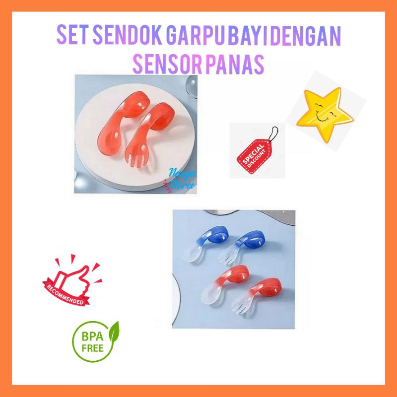 Jual TOKOKUNING Set Sendok + Garpu Makan Bayi Sensor Suhu Panas ...