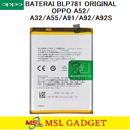 Jual Baterai Oppo A52/A55/A32/A91/A92/A92S BLP781 BLP-781 Original 100% ...