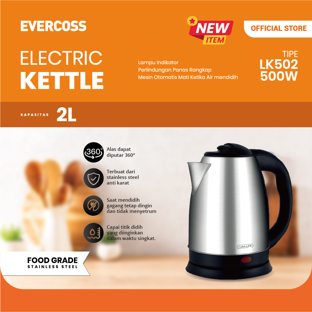 Jual EVERCOSS LK502 ELECTRIC KETTLE 2L 500W | Shopee Indonesia