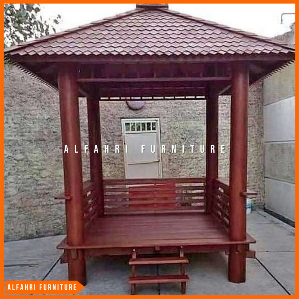 Jual Gazebo Minimalis Murah Kayu 2x2 Meter | Saung Gasebo Rumah Joglo Atap Sirap | Shopee Indonesia