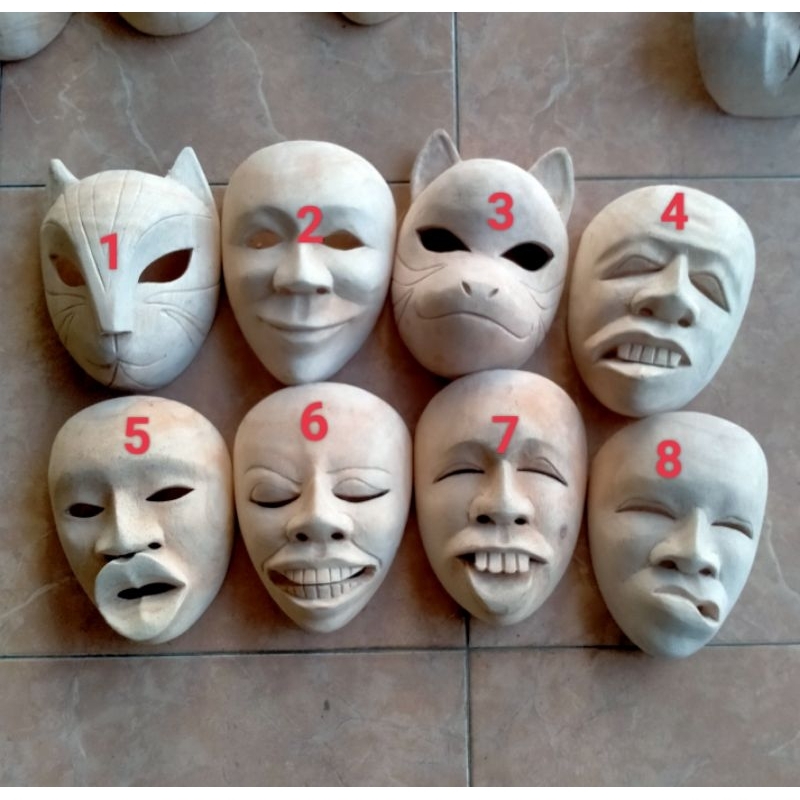 Jual topeng wajah lucu topeng kayu model wajah lucu ukuran 20 x 15cm ...