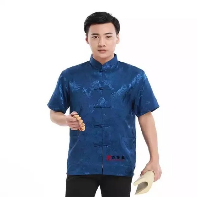 Jual Cheongsam Pria Lengan Pendek Motif naga Bahan Satin | Shopee Indonesia