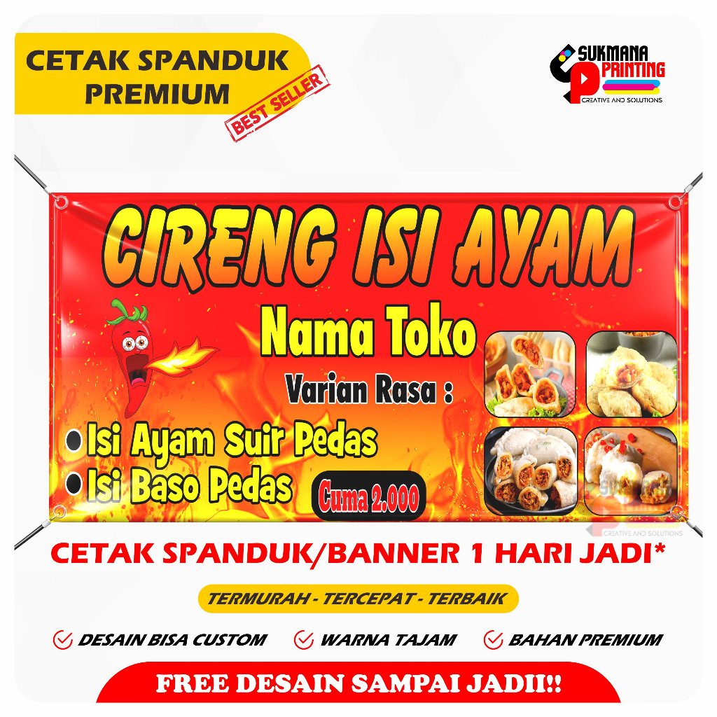 Jual CETAK SPANDUK BANNER JUALAN CIRENG ISI AYAM/BAKSO/KORNET/SOSIS ...