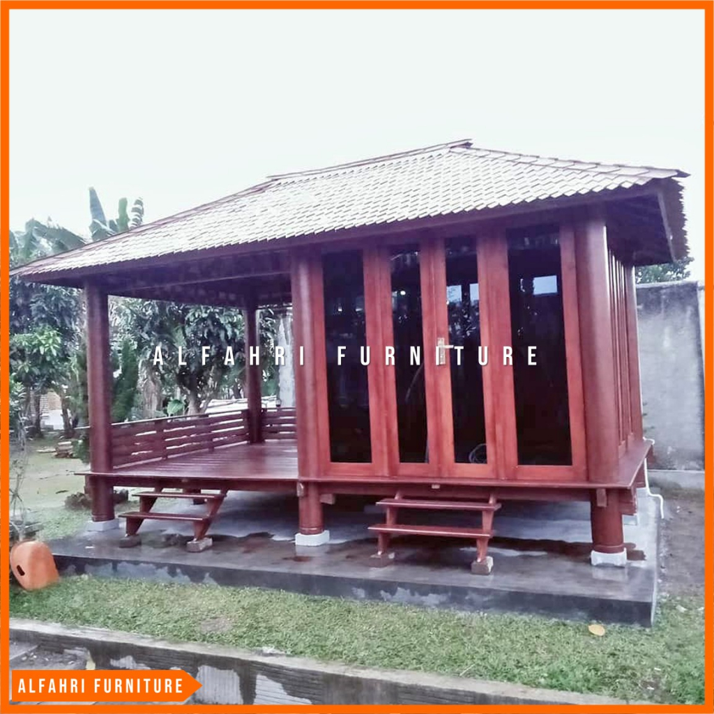 Jual Gazebo Kayu Minimalis Custom Dinding Kaca 3x6 Meter Atap Sirap ...