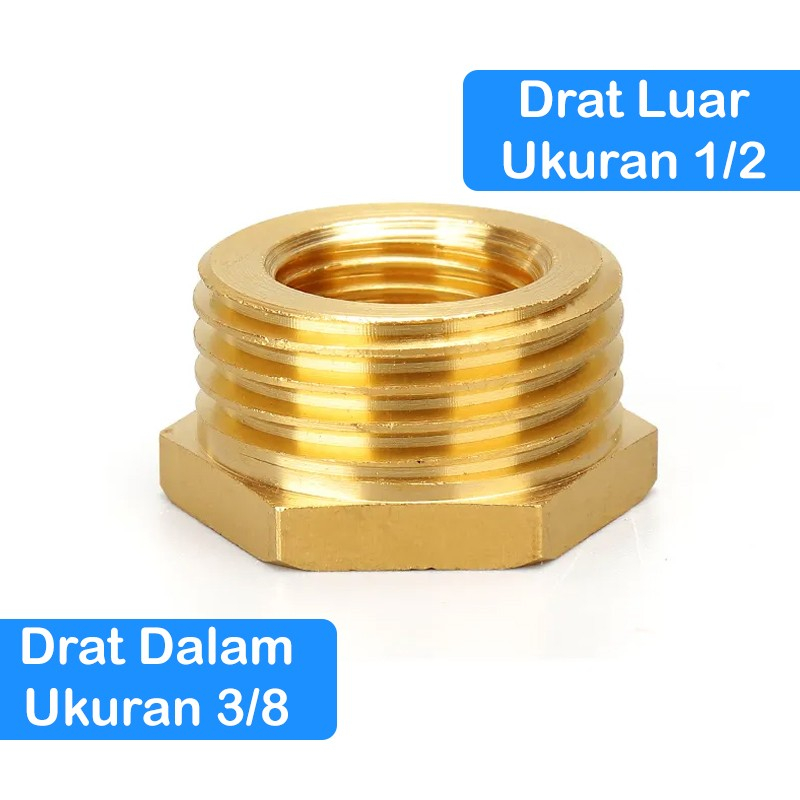 Jual Vlok Sok reducer male 1/2 ke female 3/8 inch bahan kuningan drat luar drat dalam | Shopee ...