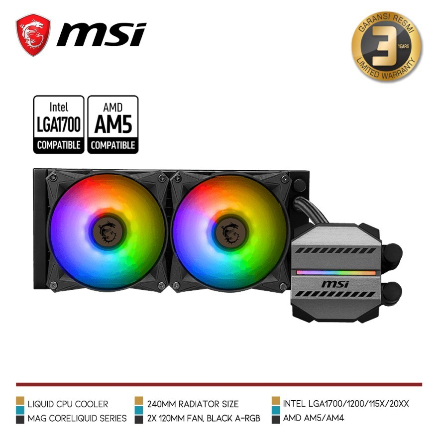 Jual MSI MAG CORELIQUID M240 240mm - Liquid CPU Cooler | Shopee Indonesia