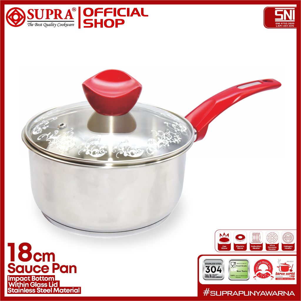 Jual SUPRA Panci Stainless SUS 304 Sauce Pan 18 Cm - Red | Shopee Indonesia