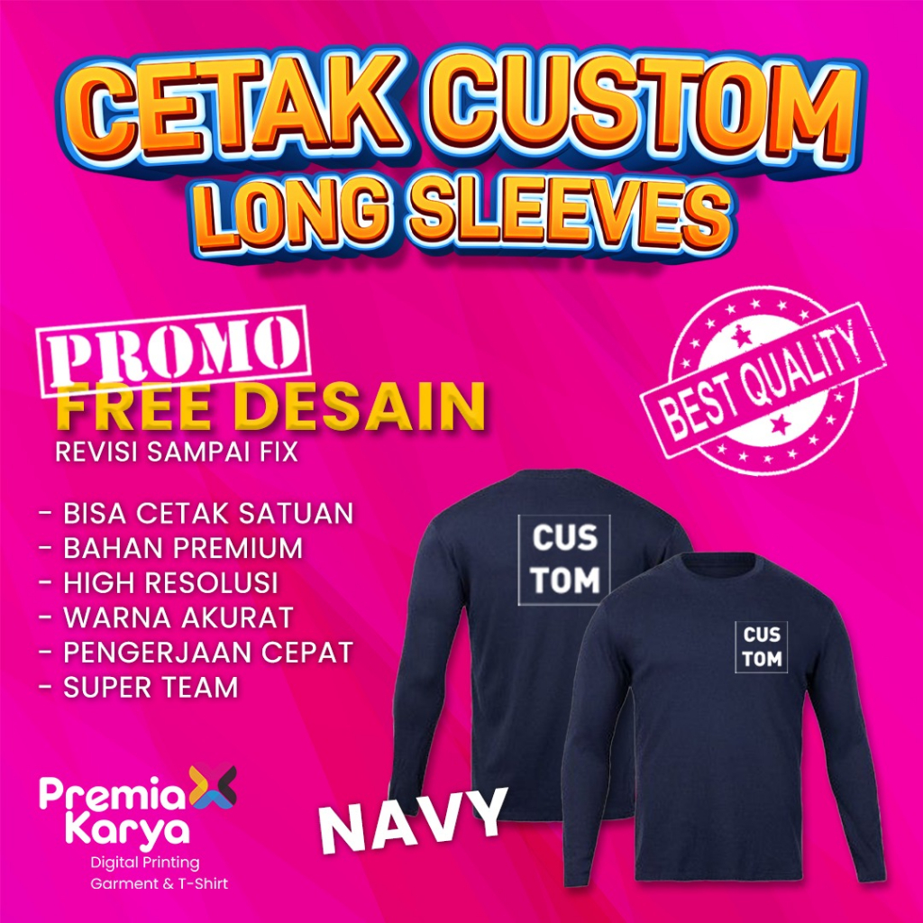 Jual Custom Sablon Kaos Lengan Panjang Color Navy | Shopee Indonesia