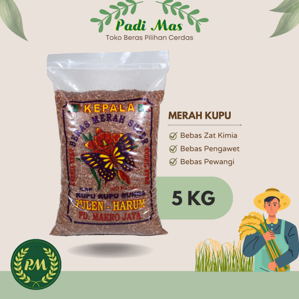 Jual Beras Merah Super 5 kg / Beras Merah Super cap Kupu Bunga 5kg ...
