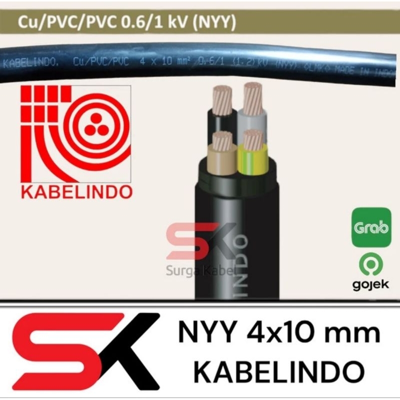 Jual NYY 4x10 mm KABELINDO/ kabel tufur 4 x 10 mm merek 4 besar/ kabel kawat | Shopee Indonesia