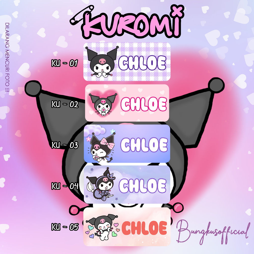 Jual Sticker Nama Kuromi Label Nama Anak Waterproof 40pcs-180pcs SET-01 ...