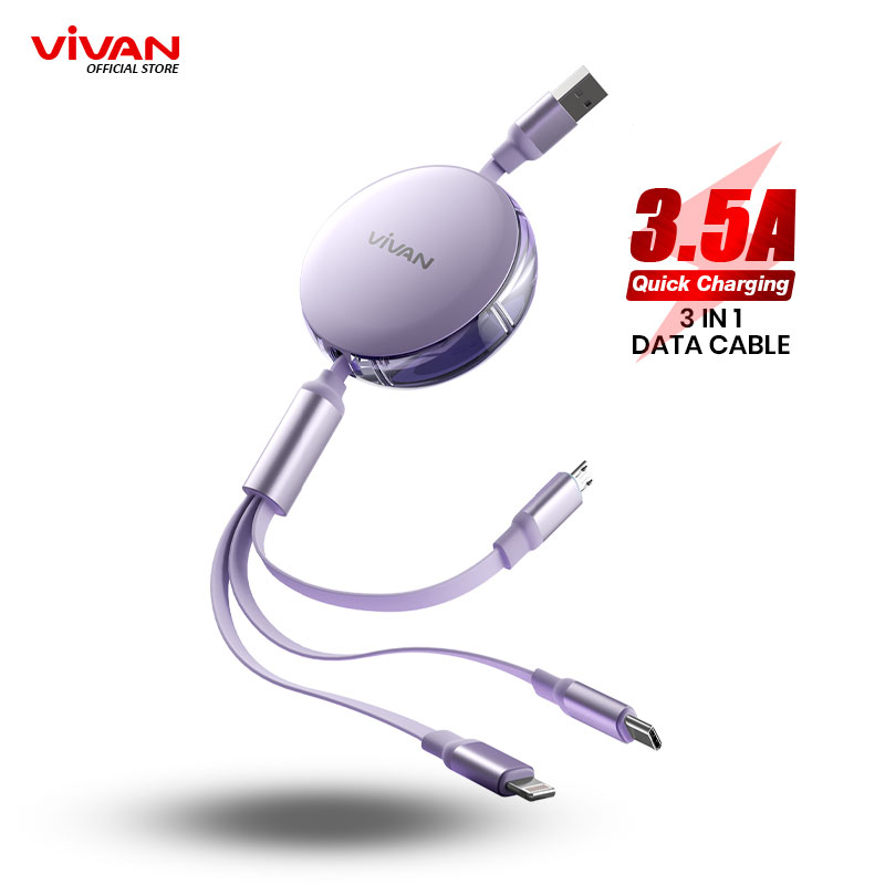 Jual VIVAN Kabel Data 3 in 1 Fast Charging 6A 66W Micro USB, Lightning ...
