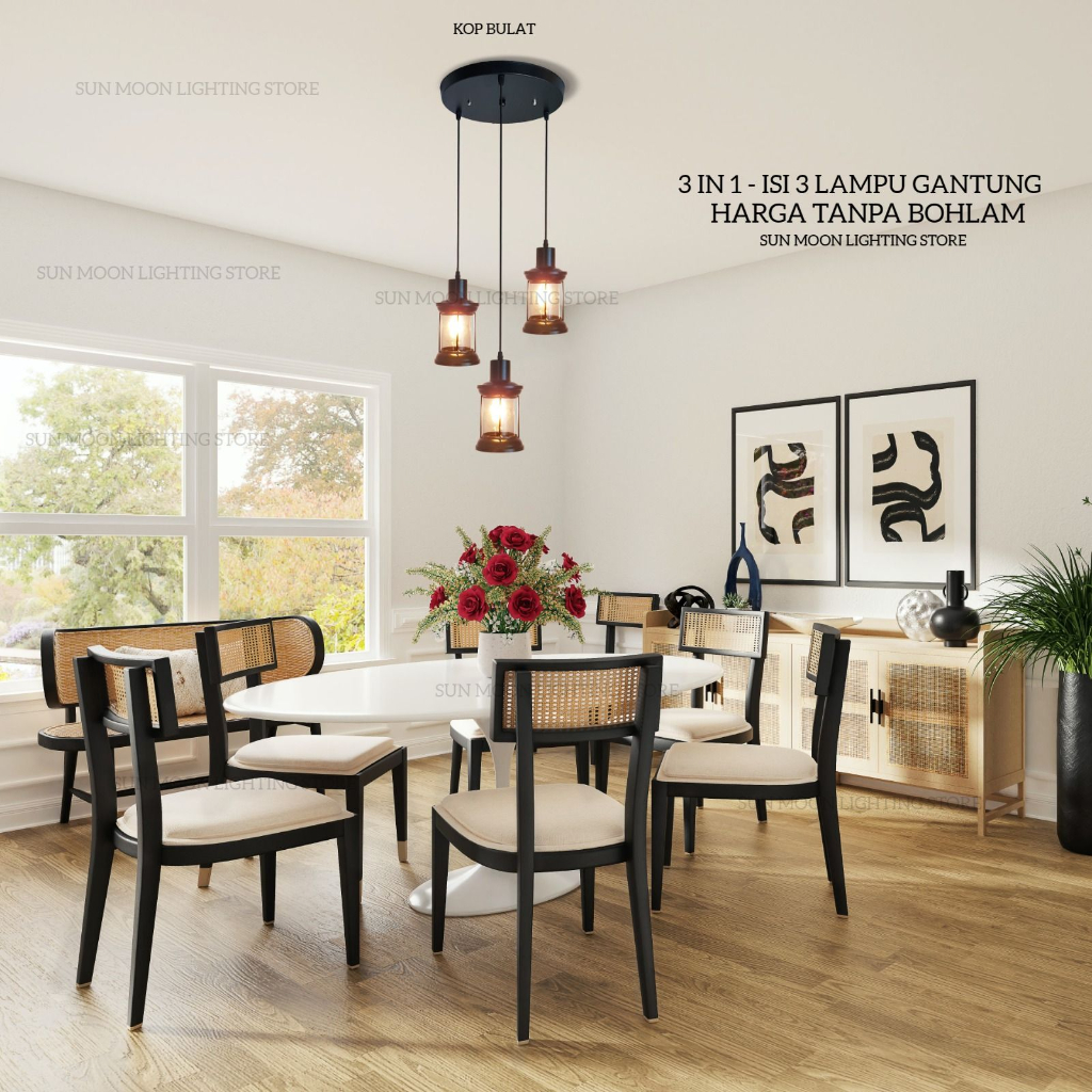 Jual Lampu gantung minimalis void 3in1 industrial meja makan cafe kop bulat | Shopee Indonesia