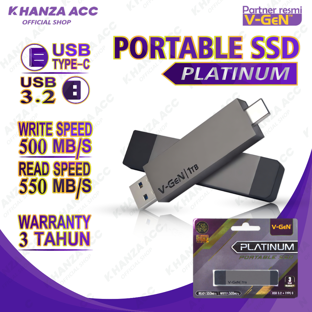 Jual KHANZAACC VGEN SSD Portable Platinum 128GB 256GB 512GB 1TB 2TB USB ...