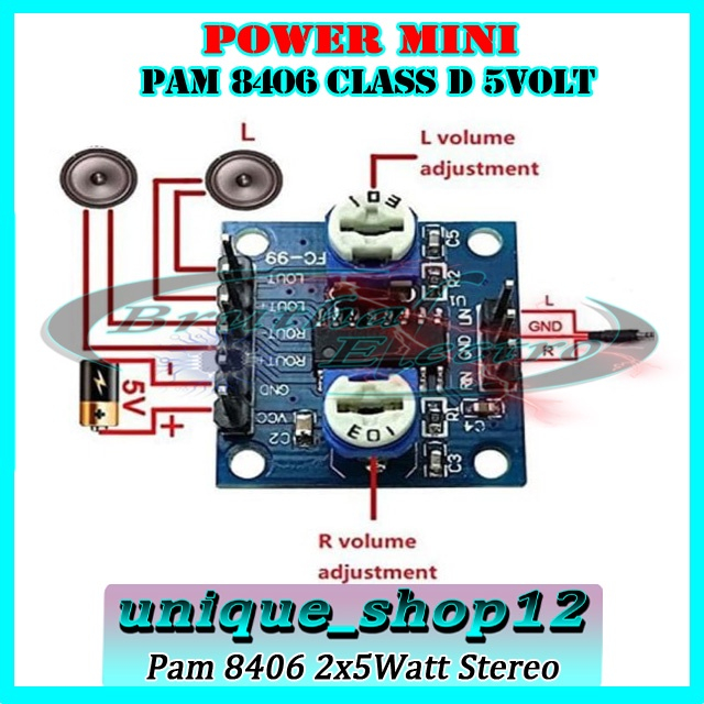 Jual PAM 8406 5V Stereo Digital Audio Amplifier Module 2x5W | Shopee ...