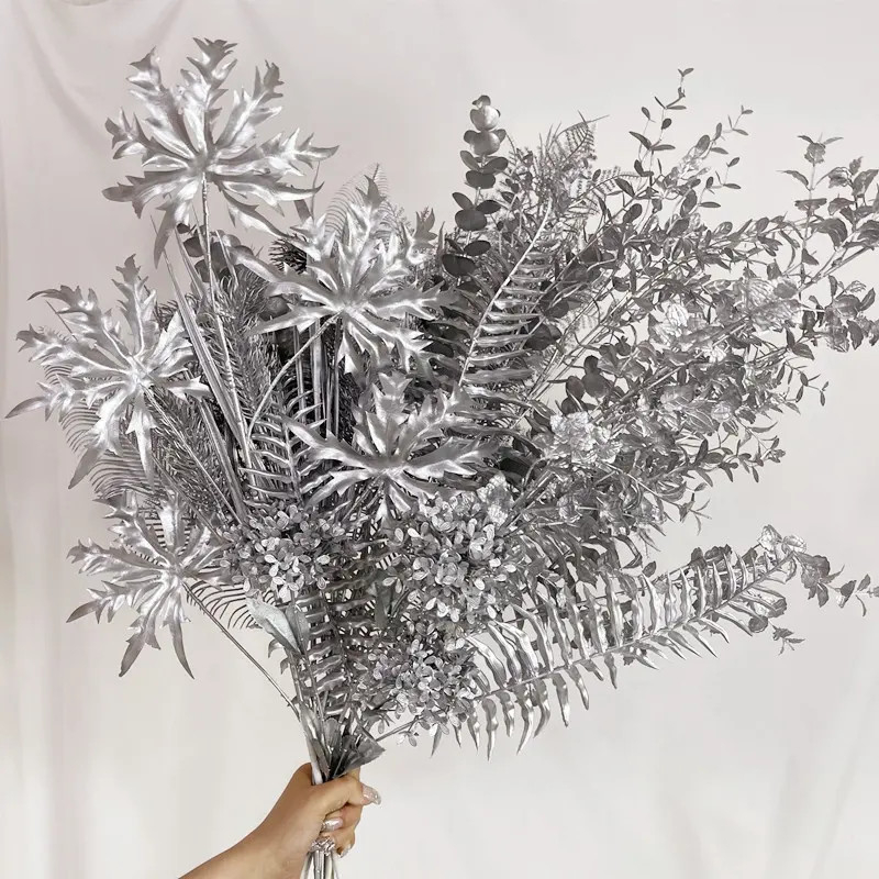 Jual Bunga Hias silver Plastik Daun Artificial Palsu Dekorasi Gold ...