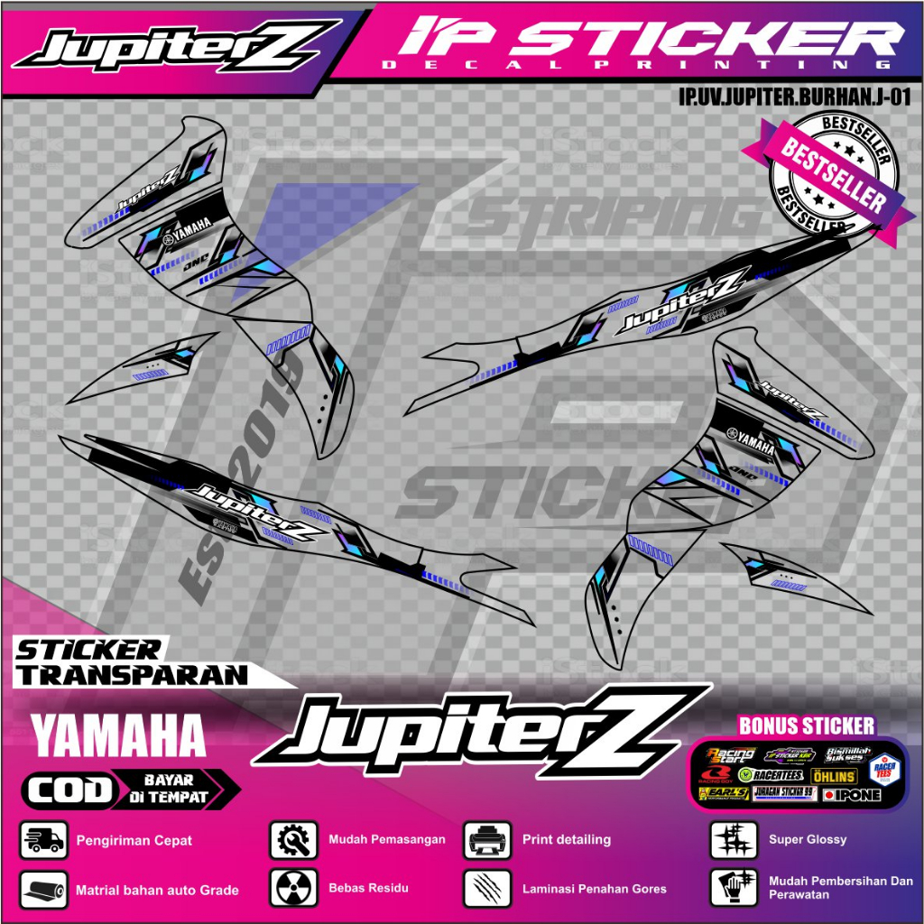 Jual [COD] Stiker Transparan UV JUPITER Z BURHAN Striping Motor YAMAHA ...