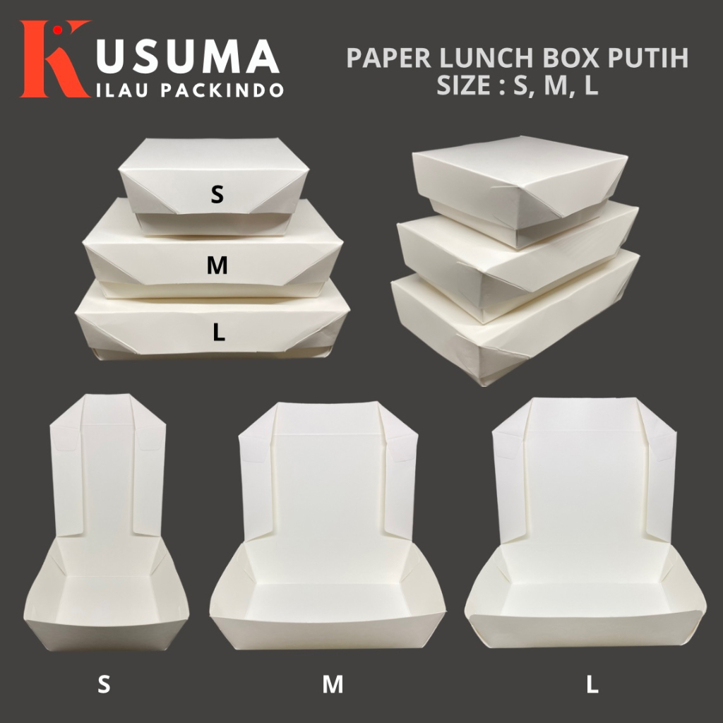Jual (ECERAN) PAPER LUNCH BOX PUTIH UKURAN S, M, L PER 1 PC BAHAN TEBAL ...