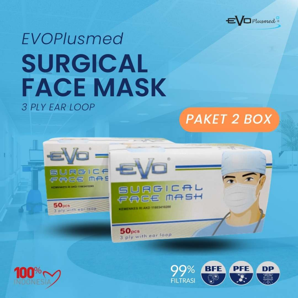 Jual [Paket 2 Box] Masker Evo Surgical Face Mask 3ply Ear Loop berbagai ...