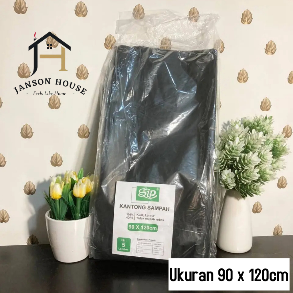 Jual Kantong Sampah / Trash Bag / Kantong Plastik Sampah Hitam Tebal Ukuran 90 x 120 cm Isi 5 ...