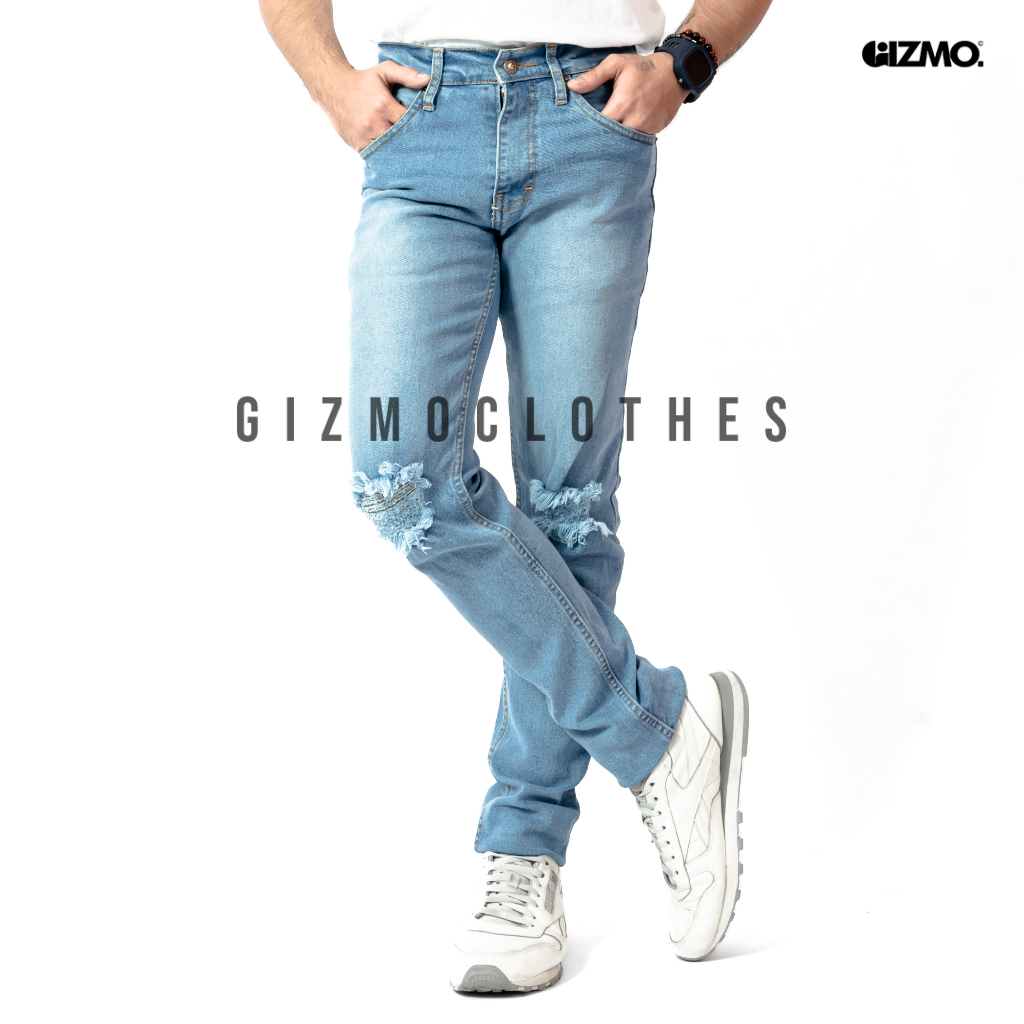 Jual Gizmo - Celana Sobek Pria Bioblitz Ripped Jeans Robek Lutut Soft ...