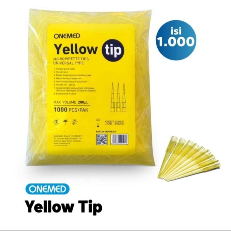 Jual Yellow Tips Micropipet Tips Kuning Onemed isi 1000pcs , Yellow Tip ...