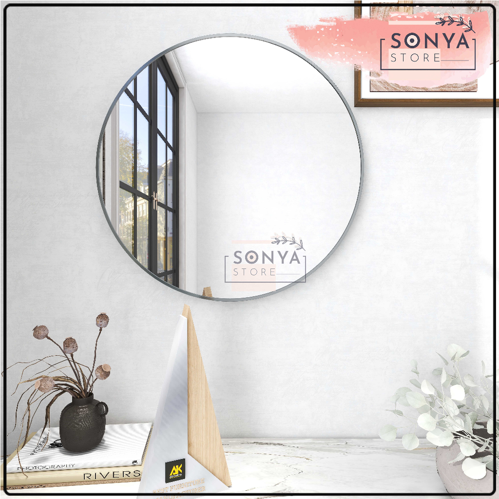 Jual Cermin Bulat Aesthetic Kaca Hias Ruang Tamu Tempel Dinding Cermin ...