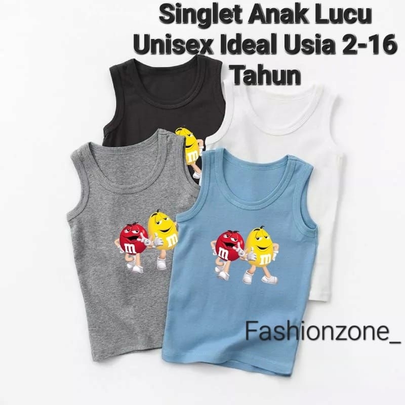 Jual Singlet Anak MM Unisex Ideal 2-16 Tahun Kaos Singlet Anak Anak ...
