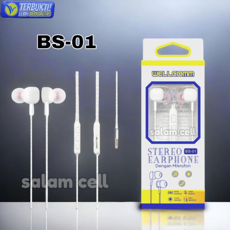 Jual Headset WELLCOMM BS01 Xtra Bass Anti kusut Original Wellcoom Bs 01 Garansi | Shopee Indonesia