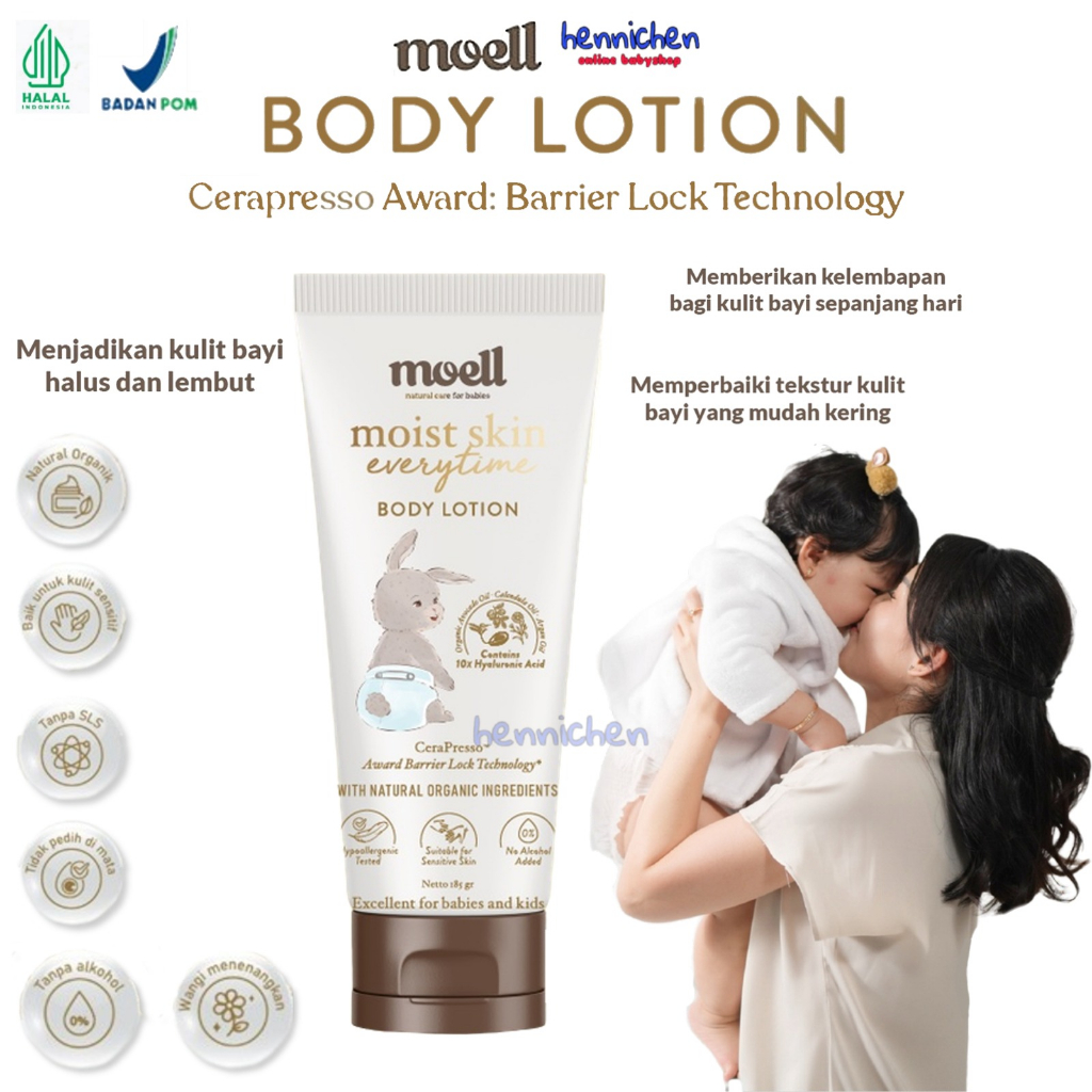 Jual Moell Moist Skin Everytime 80gr / 185gr / moel body lotion bayi ...