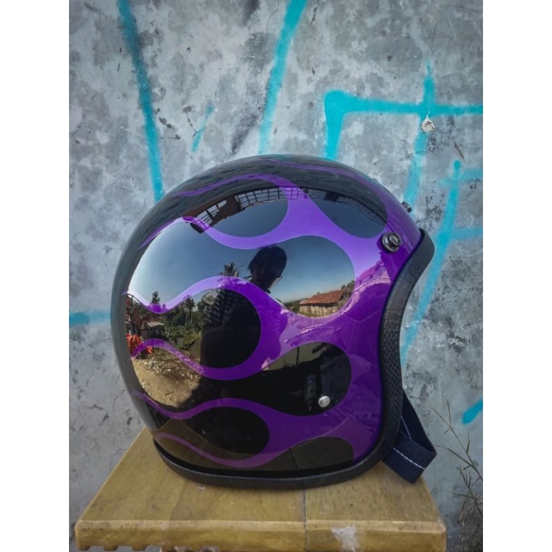 Jual helm custom slim head motif flame | Shopee Indonesia
