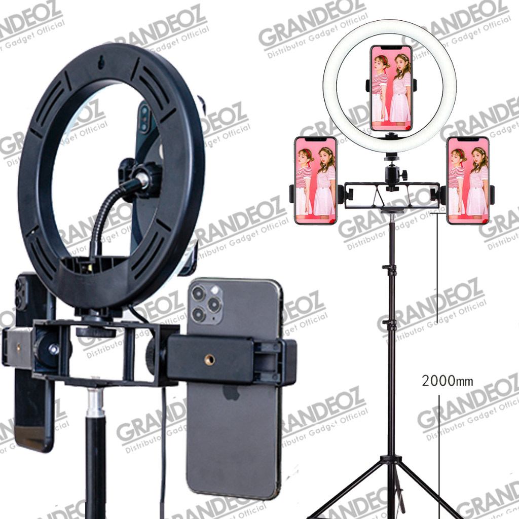 Jual PAKET RING LIGHT 33CM / 26CM + 3 PHONE HOLDER EXTENSION + LIGHT ...