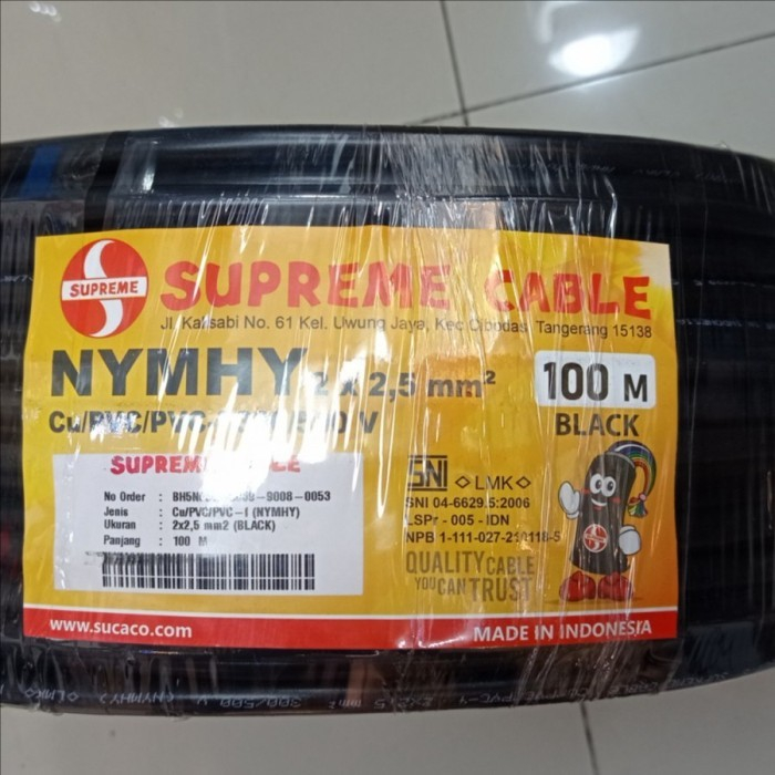 Jual Kabel SERABUT NYYHY / NYMHY 2x2.5mm / 2x2.5 mm Hitam dan Putih @100M Supreme | Shopee Indonesia