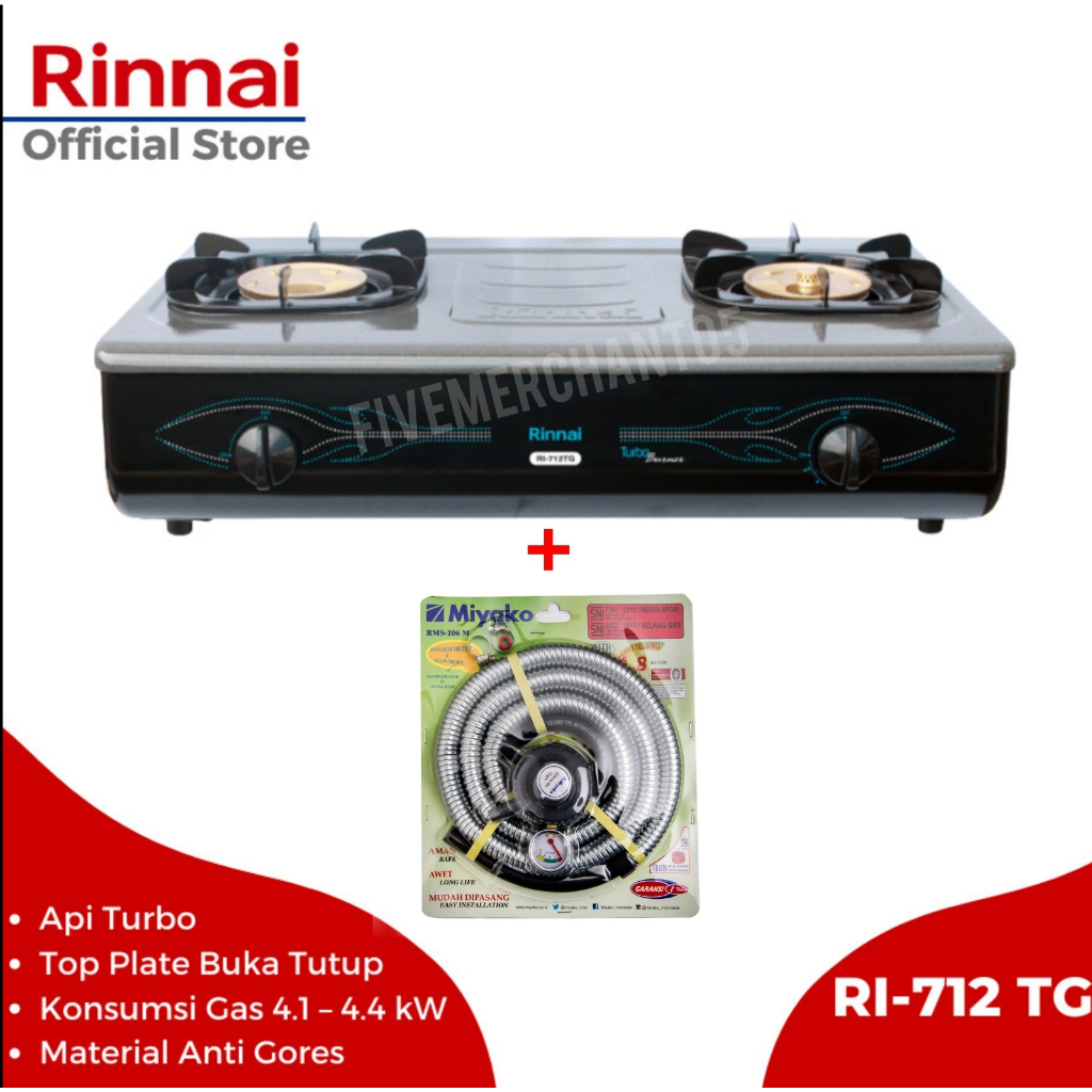 Jual Kompor Gas Rinnai RI 712 TG Hitam Api Turbo RI 712TG Gas Stove ...
