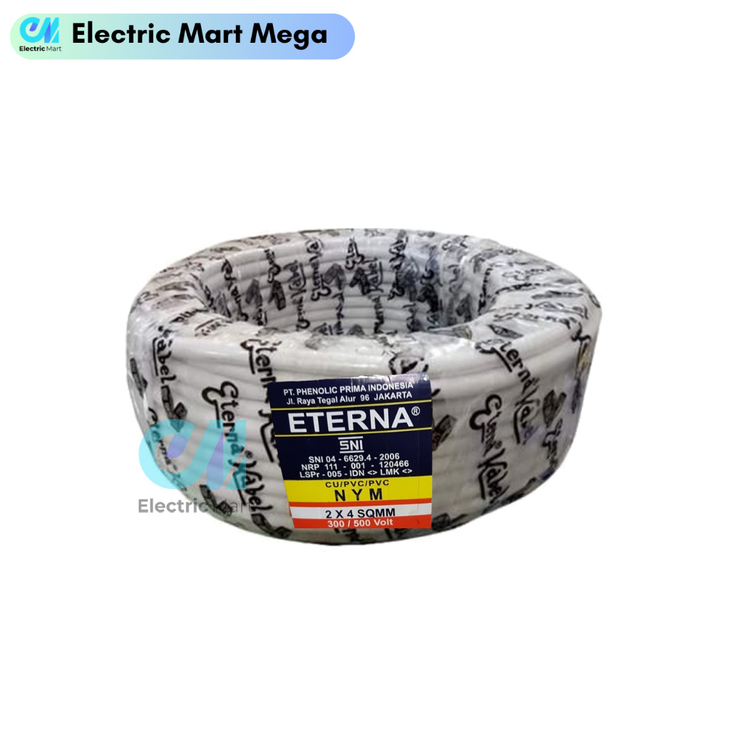 Jual Kabel Eterna NYM 2x4 Roll 100 Meter Kabel Listrik Putih 2 Tembaga Kawat Tunggal Engkel 4 mm ...
