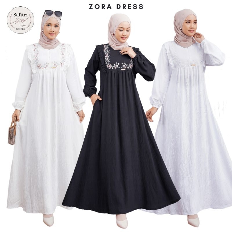 Jual ZORA DRESS 1 Gamis bahan polo linen putih hitam Manasik Haji ...