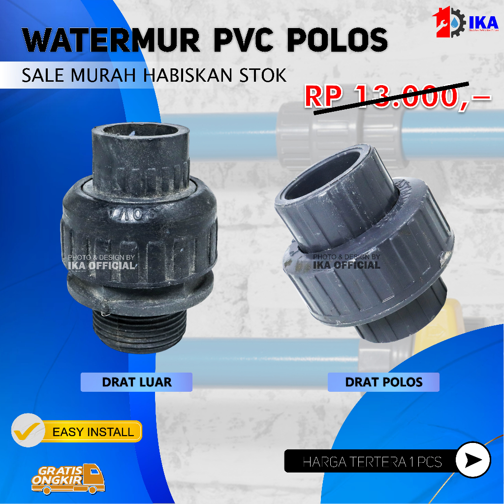 Jual WATERMUR WATERMOOR POLOS & DRAT LUAR PVC 1 - 1/2 - 3/4 INCH WATER UNION SOCKET SAMBUNGAN ...