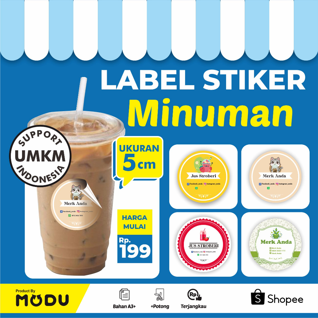 Jual STIKER MINUMAN 5CM ANTI AIR CUSTOM | Shopee Indonesia