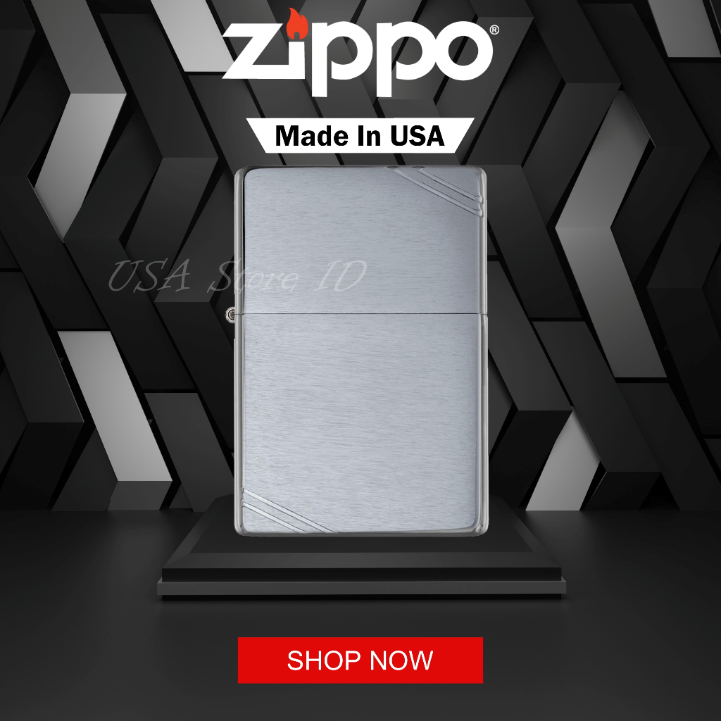 Jual Zippo Brushed Chrome Vintage With Slashes 230 Original Made In Usa