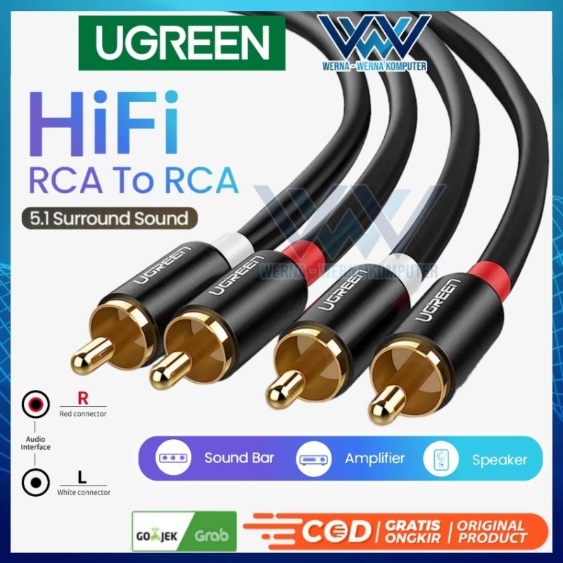 Jual UGREEN kabel audio stereo 2 RCA to 2 RCA L - R gold plated 1 / 2 ...