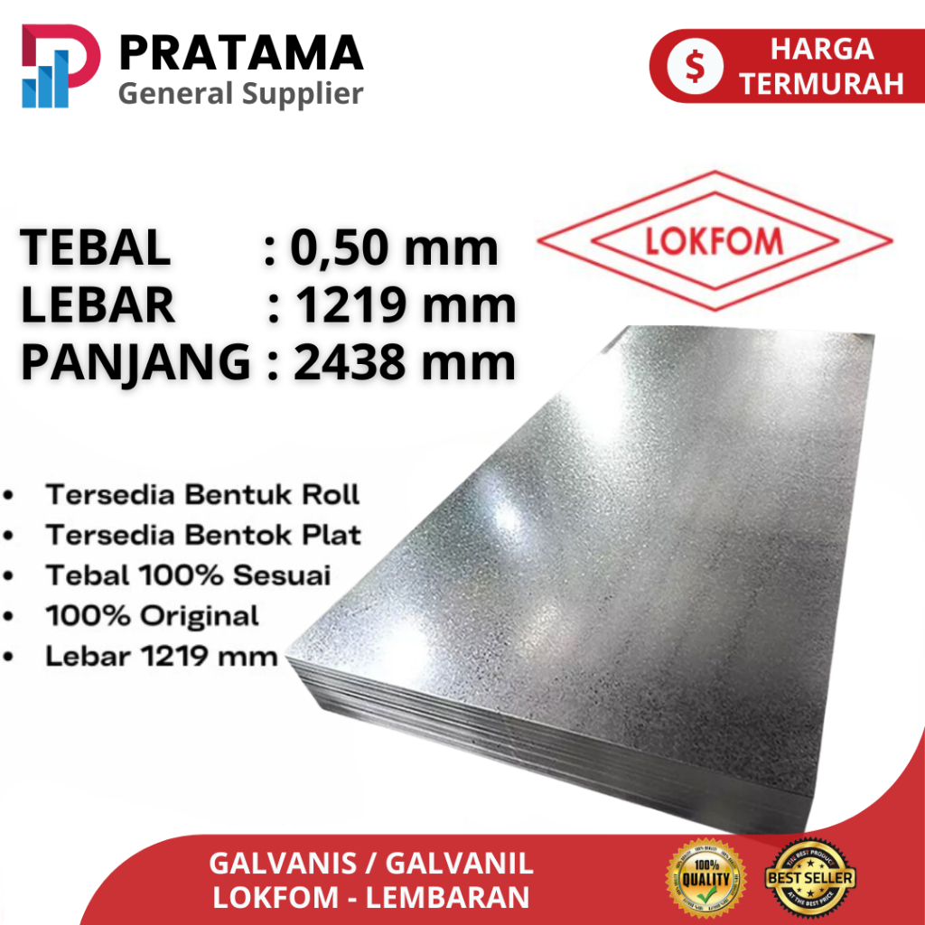 Jual LOKFOM BJLS Lembaran 0,50mm - Baja Lapis Seng 1.20x2.40m Plat Galvanis | Shopee Indonesia