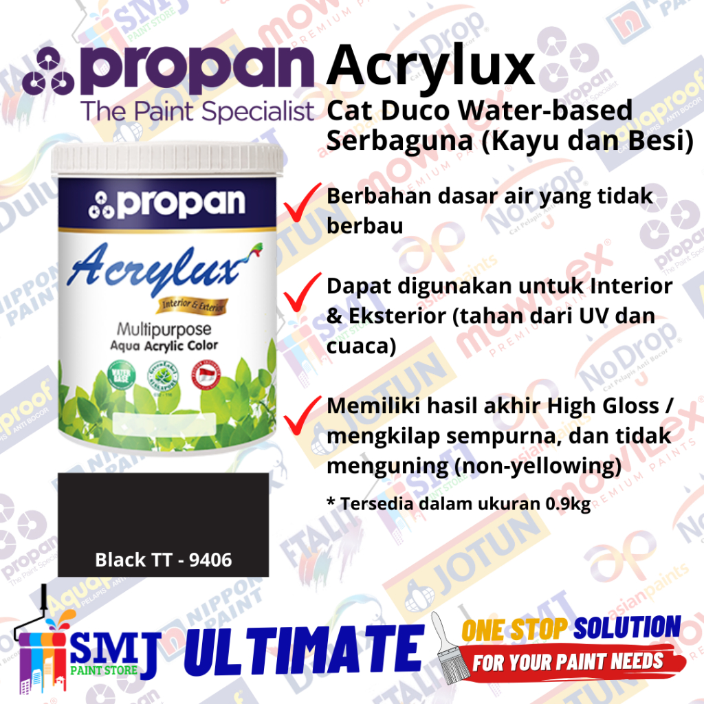 Jual Cat Duco Water Based Besi Kayu PROPAN ACRYLUX Black TT Hitam 1kg ...