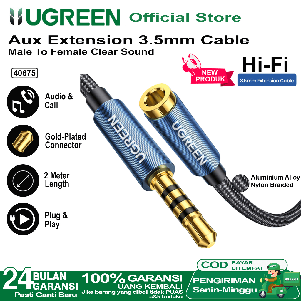 Jual UGREEN Kabel Aux Audio 3.5mm Male To Male Extension 3.5mm Male to Female | Shopee Indonesia