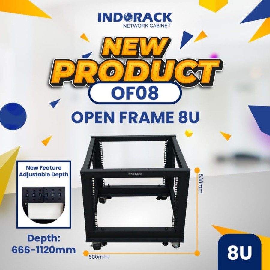 Jual OF08 Open Frame INDORACK Open Frame Rak Audio / Rak Server 8U Depth 666-1120mm | Shopee ...