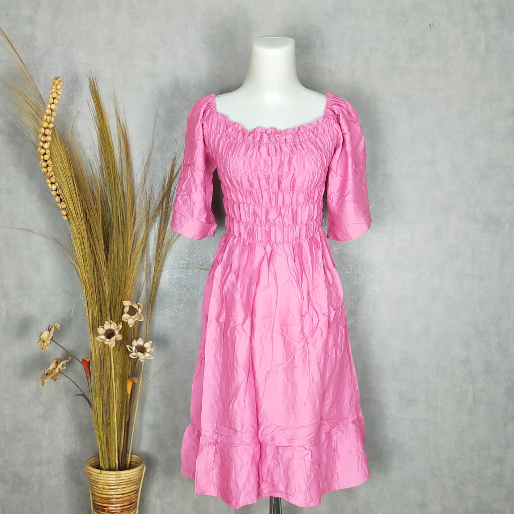Jual DRES KERUT LILY POLOS / DRES KERUT TANGAN BALI(pilih motif ...