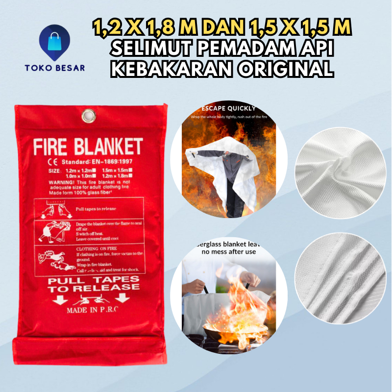 Jual 1,5 x 1,5 M dan 1,2 X 1,8 M Selimut Anti Api/Pemadam Api Fiberglass Fire Blanket Flame ...