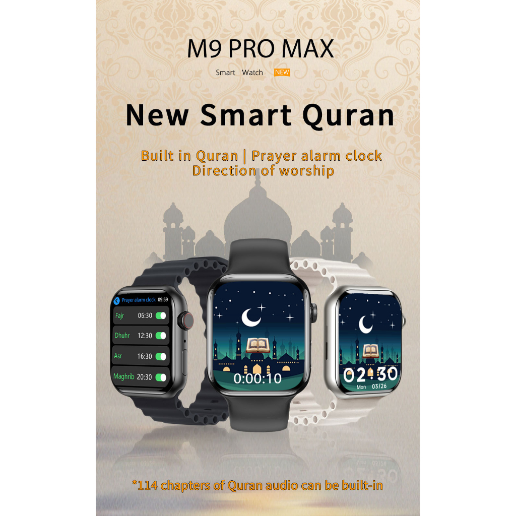 Jual M9 PRO MAX Karakteristik Muslim smartwatch 2.2 inci layar musik lokal olahraga menonton ...