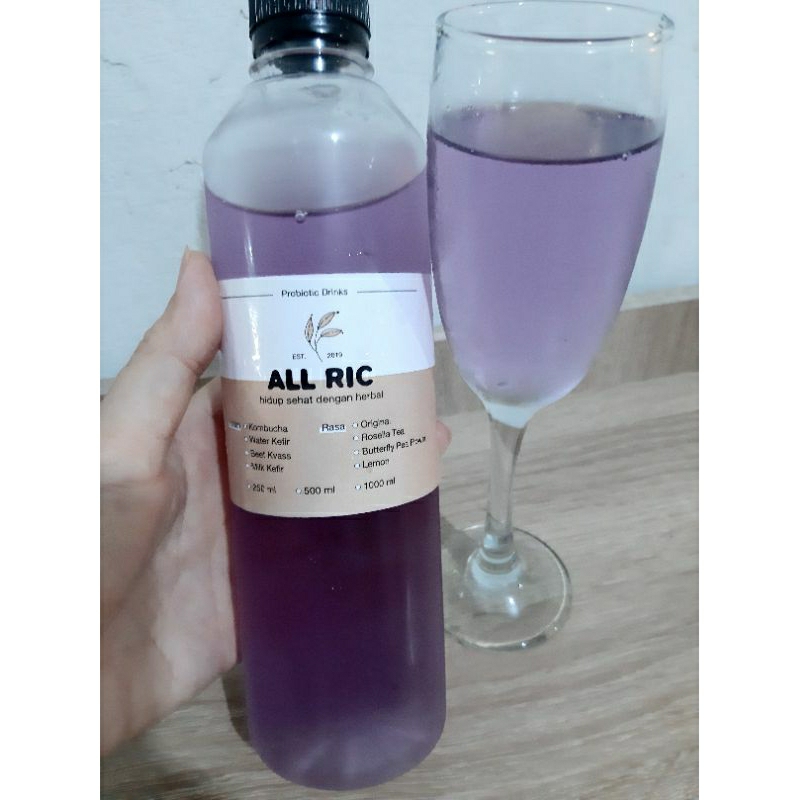 Jual water kefir butterfly pea flowers 500ml/less sugar/vegan/dairy ...