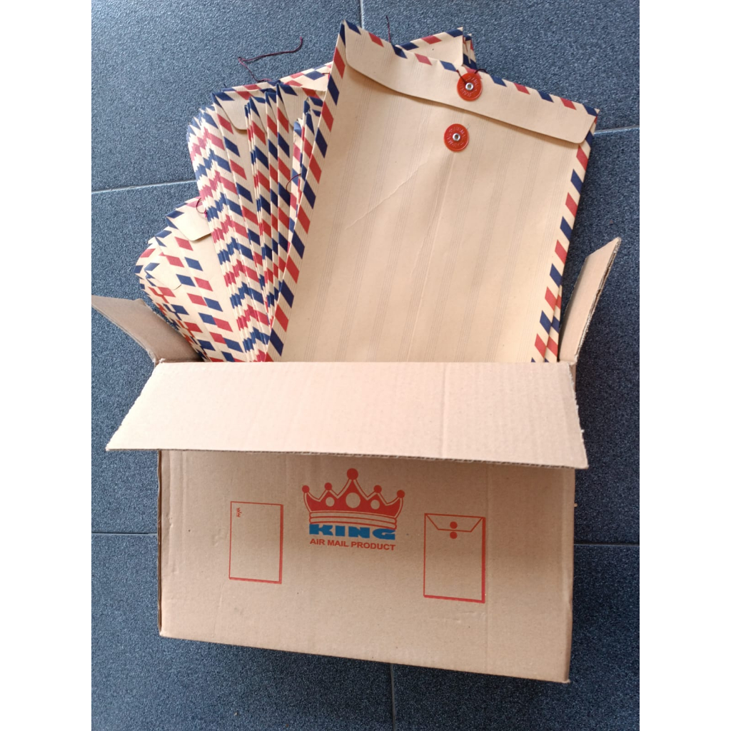 Jual AMPLOP TALI KERTAS COKLAT AIR MAIL BERGARIS FOLIO 1 DUS ISI 50 PCS ...